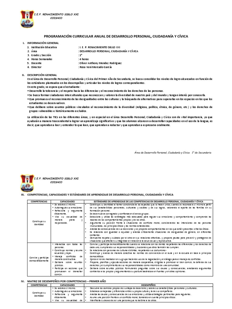 1ro Programacion Anual D.P.C.C. | PDF | Desigualdad social | Discriminación y relaciones raciales