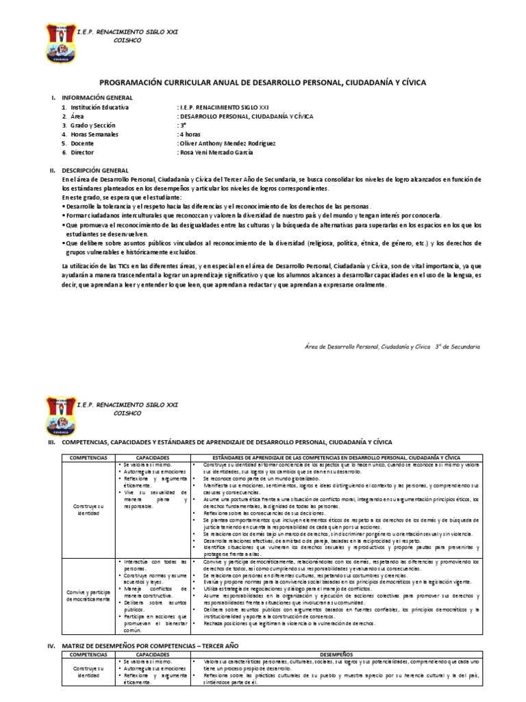 3ro Programacion Anual D.P.C.C. | PDF | Enseñando | Maestros