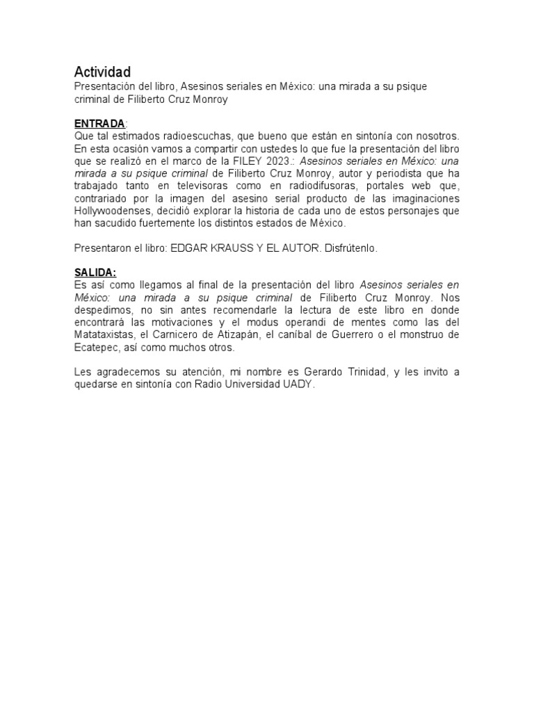 Presentación de "Asesinos seriales en México" | PDF