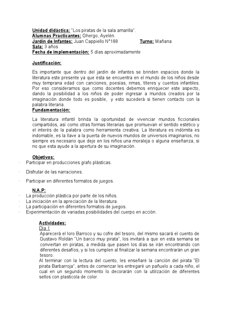Unidad Didáctica Piratas | PDF | Educación de la primera infancia ...