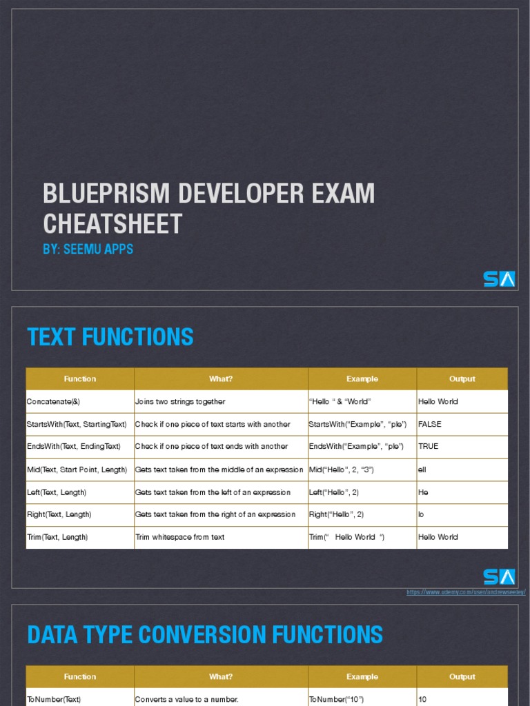 Blueprism Developer Exam Cheatsheet: By: Seemu Apps | PDF | Html ...