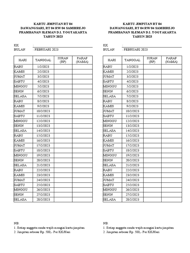 Jimpitan RT 04 | PDF