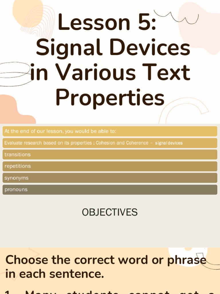 Lesson 5 Signal Devices in Various Text Properties Transitions | PDF ...