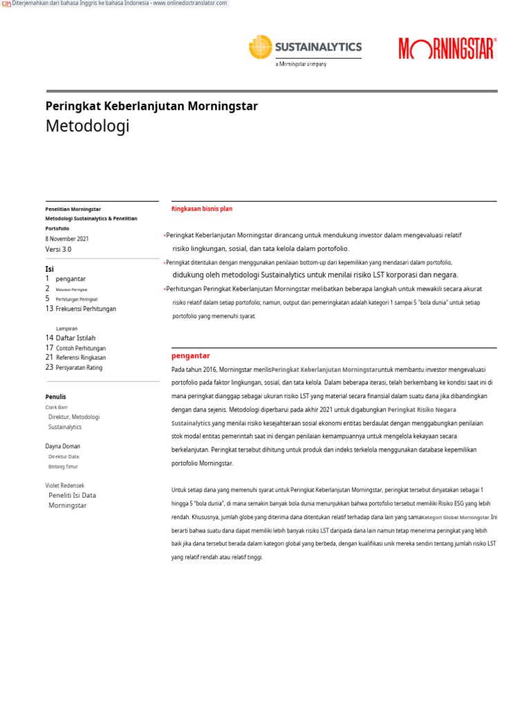 Morningstar Sustainability Rating For Funds Methodology - En.id | PDF