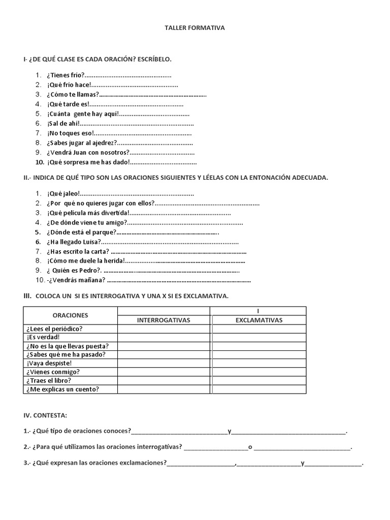 Taller de Interrogativas y Exclamativas | PDF