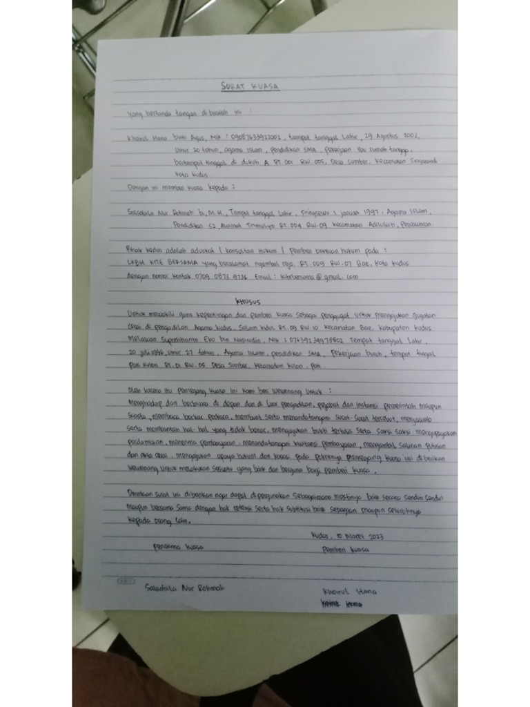 Surat Kuasa - 2020110029 - Salsabila Nur Rohmah | PDF