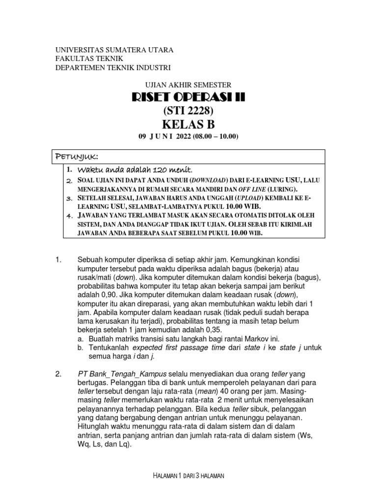 Soal Uas Riset Operasi 2 Kelas B 2022 | PDF