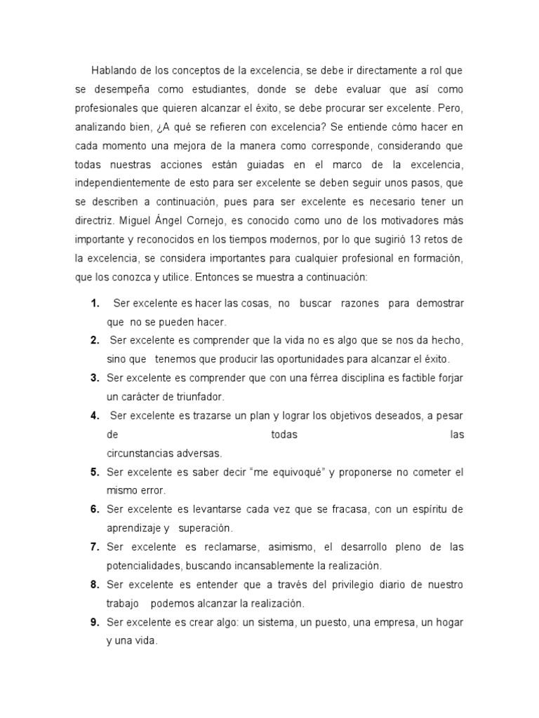 Los 13 Retos de La Excelencia de Miguel Cornejo | PDF | Cognición ... Los 13 Retos de La Excelencia de Miguel Cornejo | PDF | Cognición ...