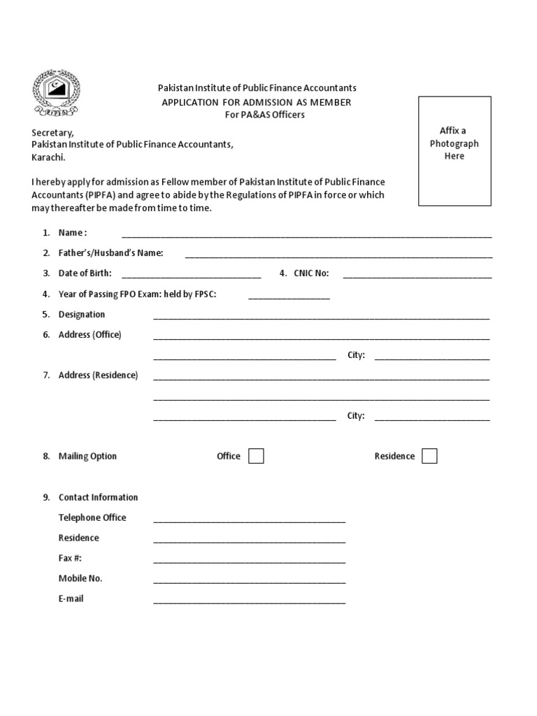 Membership Form FPO | PDF | Service Industries