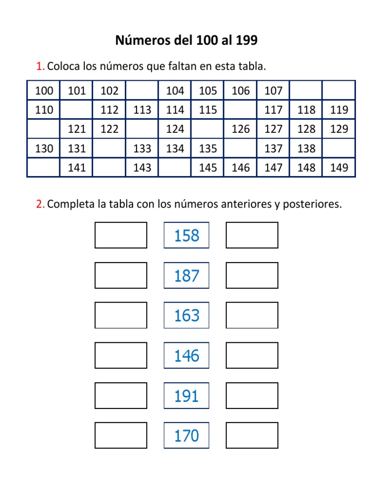 Números Del 100 Al 199 | PDF