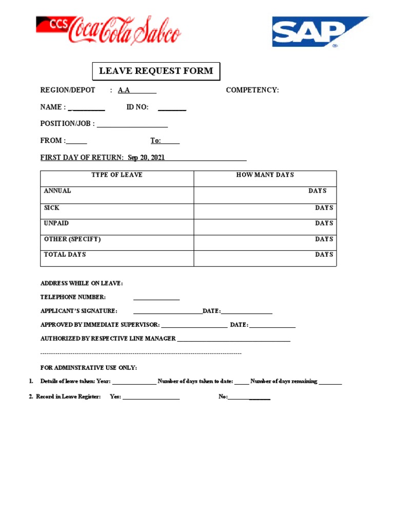 Leave Request Form New | PDF