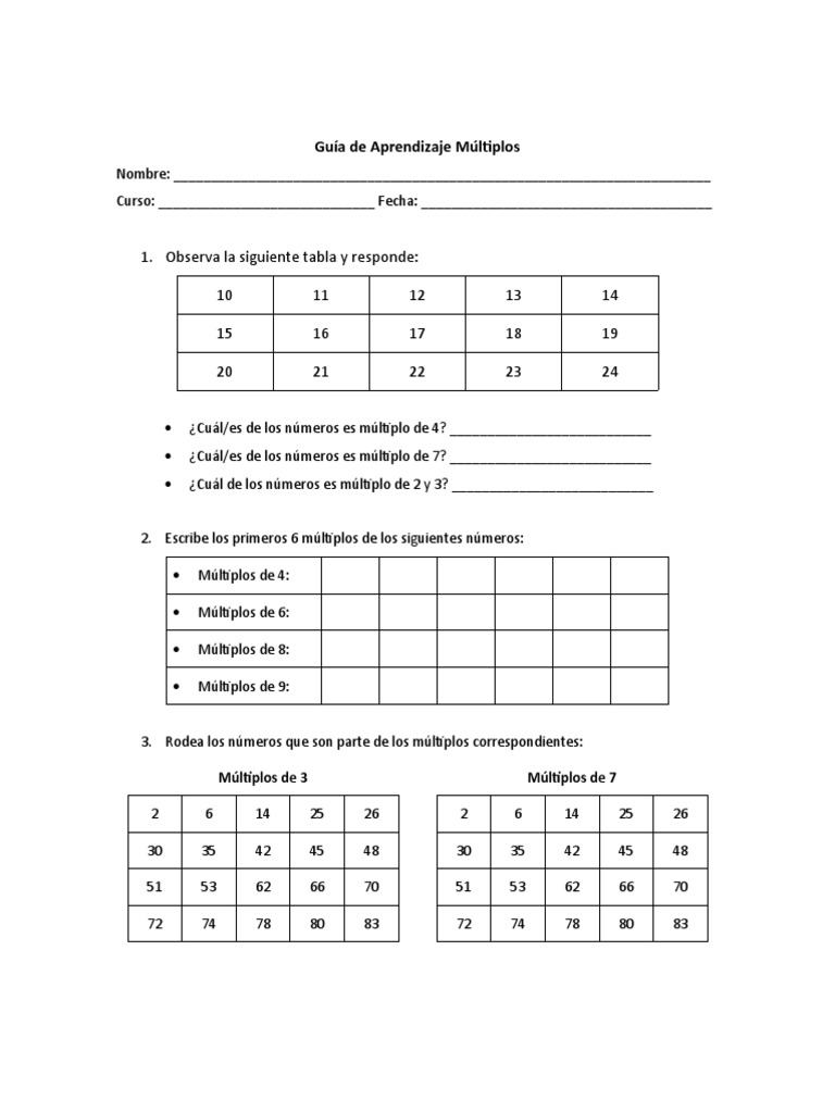 Guía de Aprendizaje Múltiplos | PDF