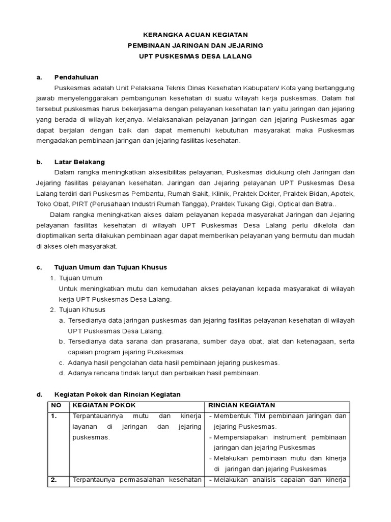 2.3.14.2 KAK Pembinaan Jejaring | PDF
