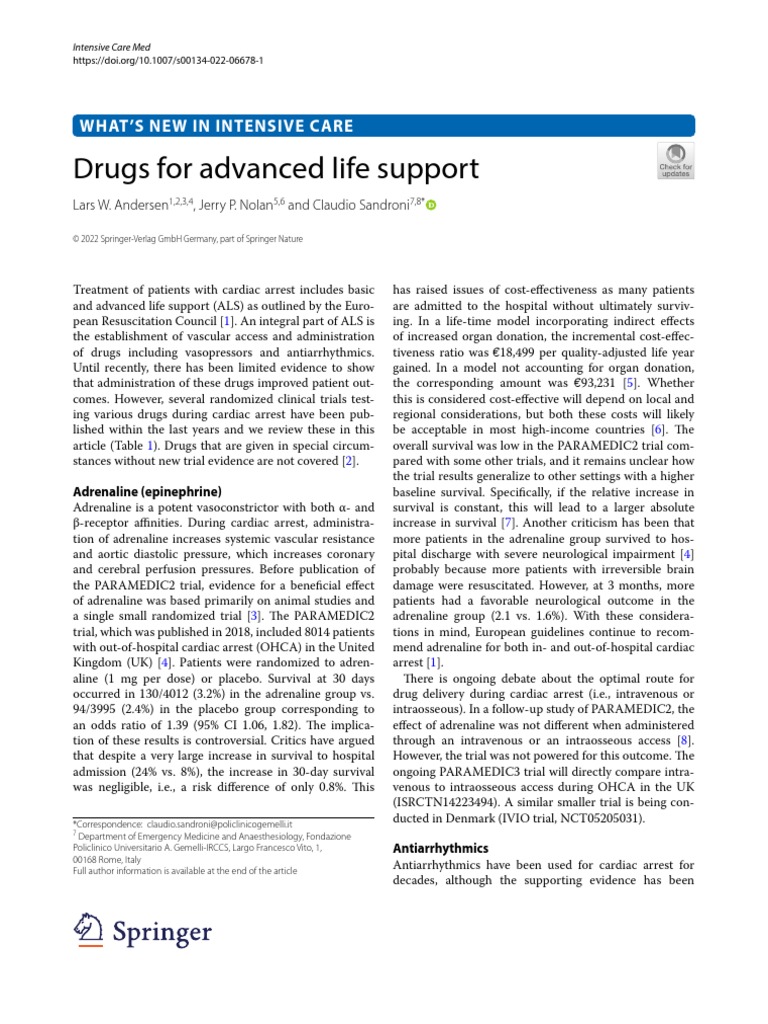 Drugs For Advanced Life Support | PDF | Cardiac Arrest ...