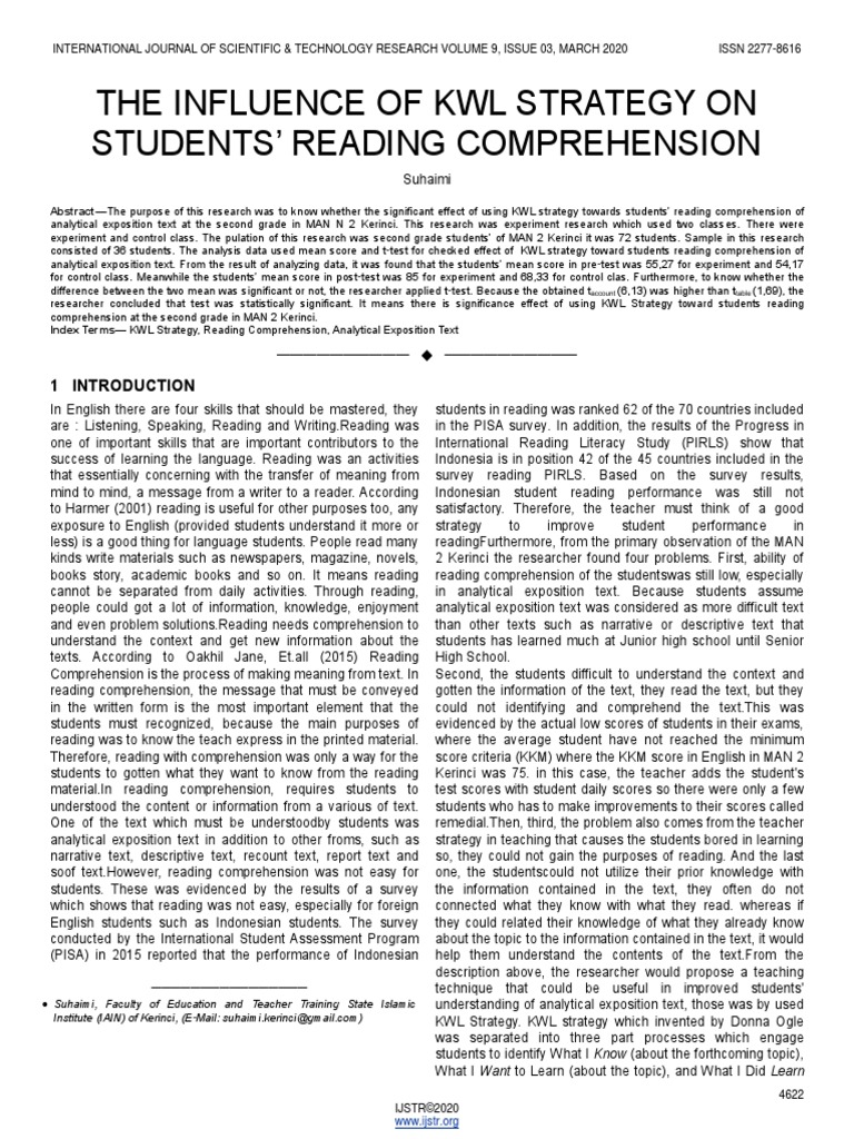The Influence of KWL Strategy On Students Reading Comprehension | PDF ...