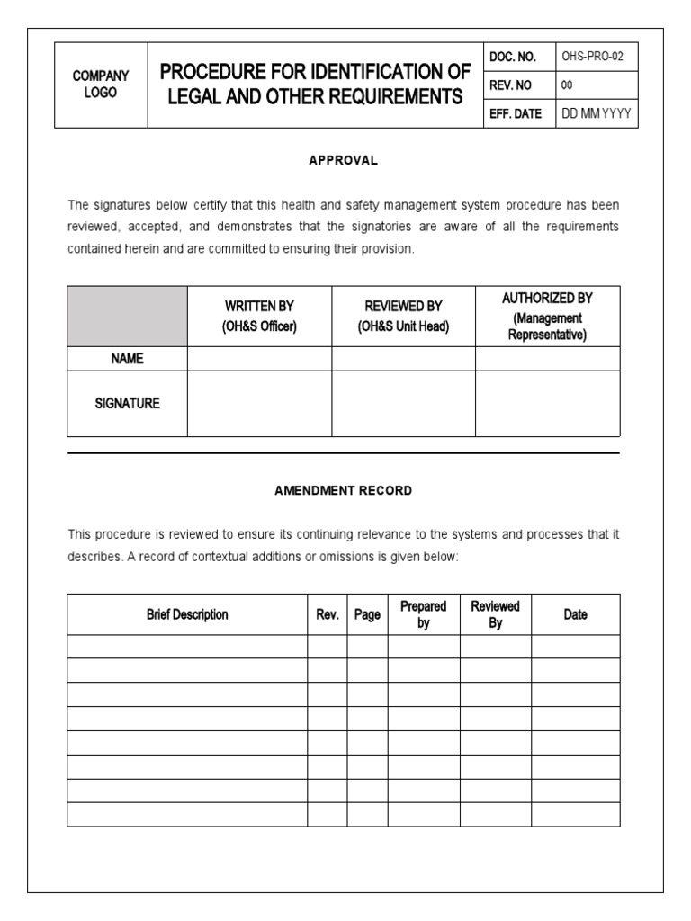 Procedure For Identification of Legal and Other Requirements | PDF ...