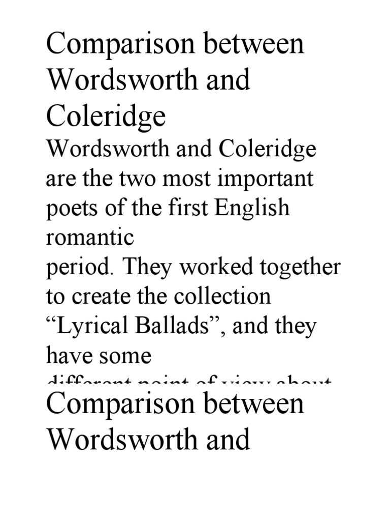 Comparison Between Wordsworth and Coleridge | PDF | William Wordsworth ...