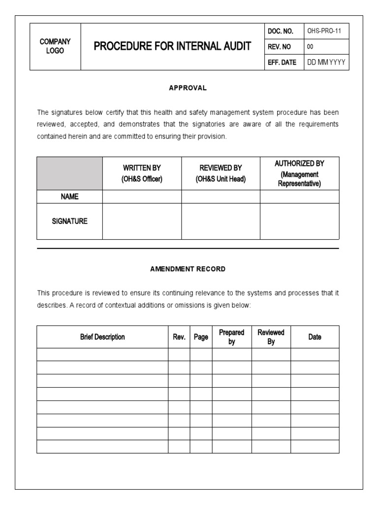 Procedure For Internal Audit | PDF | Audit | Auditor's Report