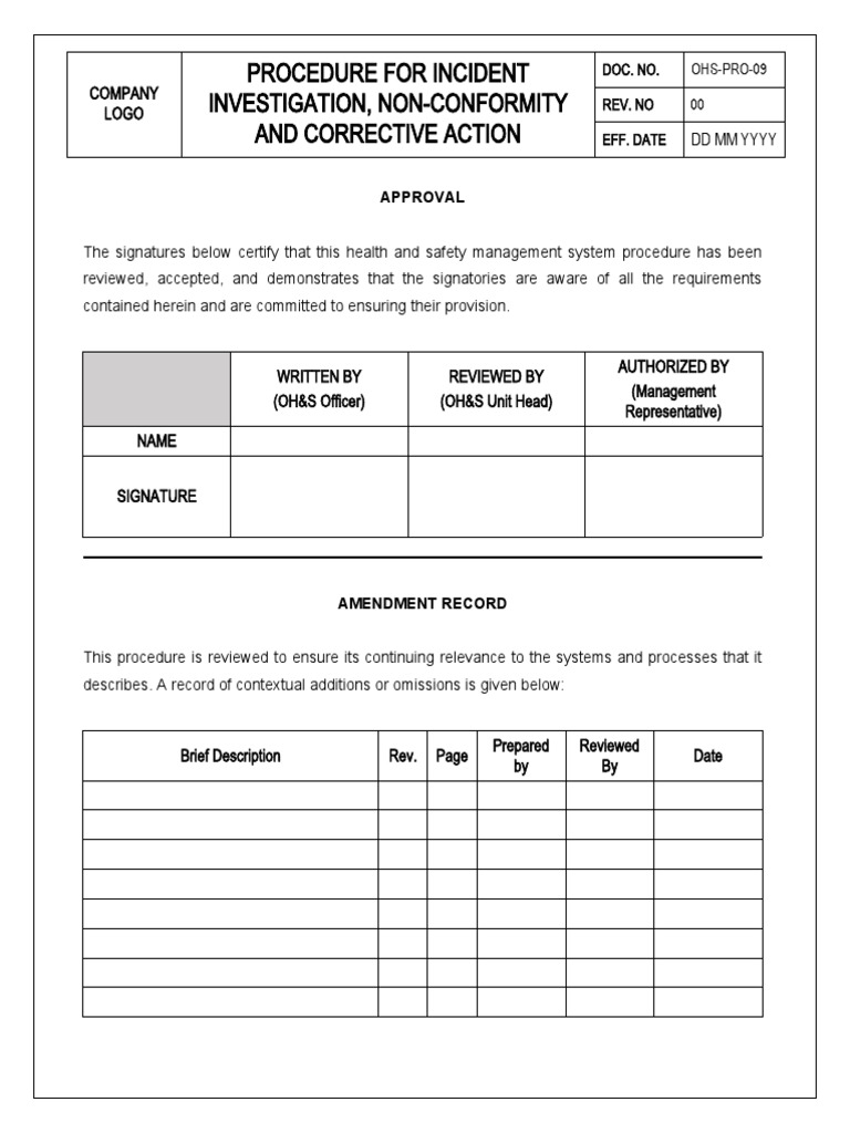 Incident Investigation and Non-Conformity Procedure | PDF | Safety ...