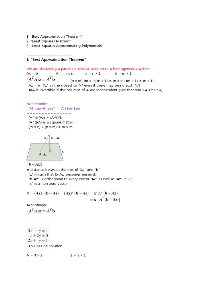 Best Approximation and Least Squares | PDF