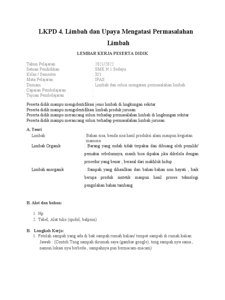 Tugas LKPD LIMBAH IPAS | PDF