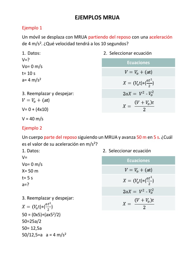 Ejemplos Mrua Pdf Tasas Temporales Ingeniería Mecánica