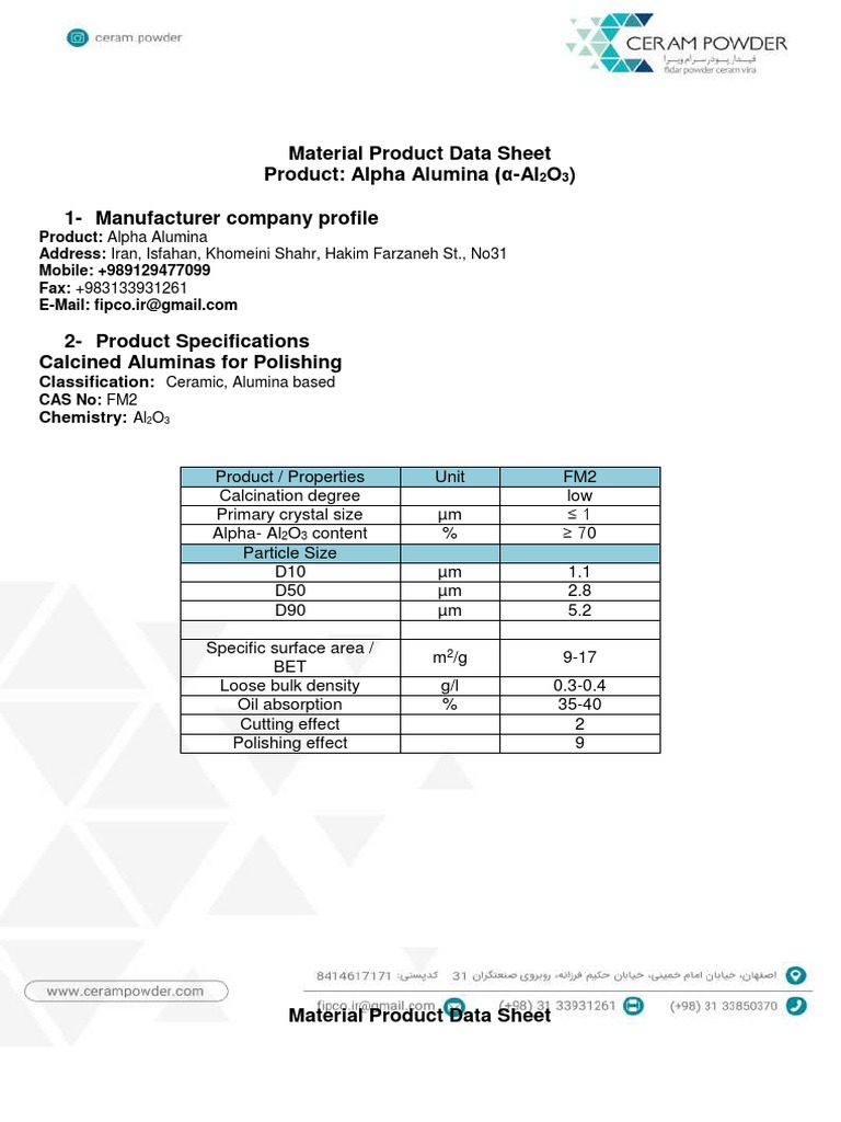 Material Product Data Sheet Product: Alpha Alumina (α-Al O) 1 ...
