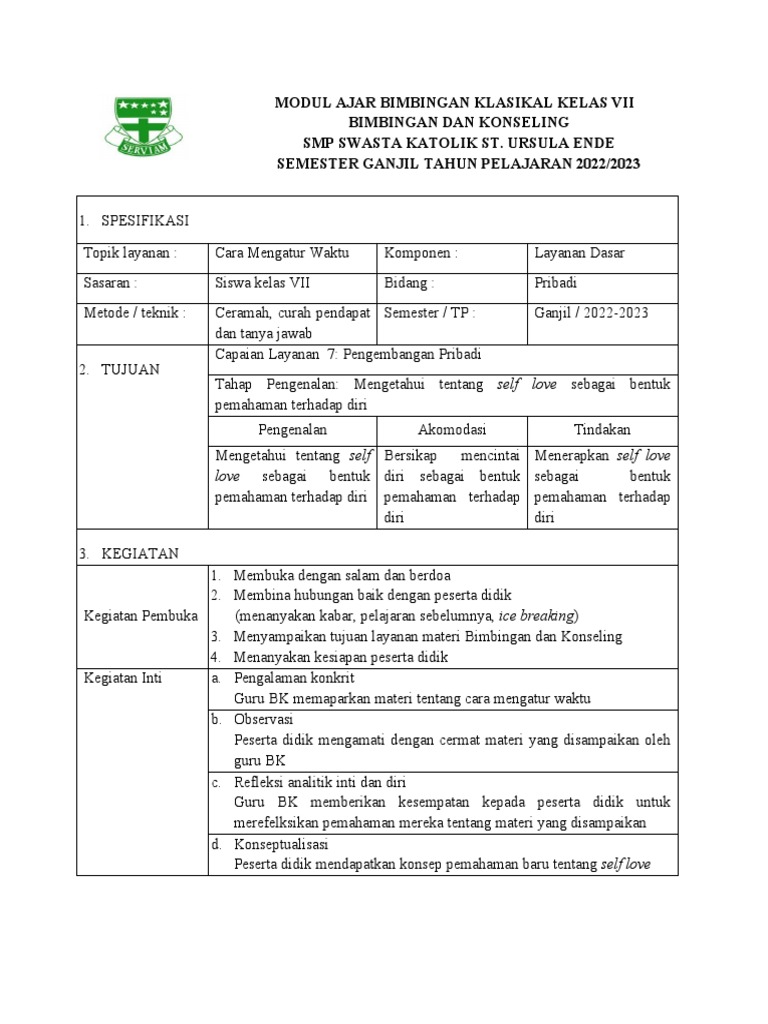 Modul Bimbingan Klasikal Kelas VII | PDF | Pengembangan Diri | Sains ...