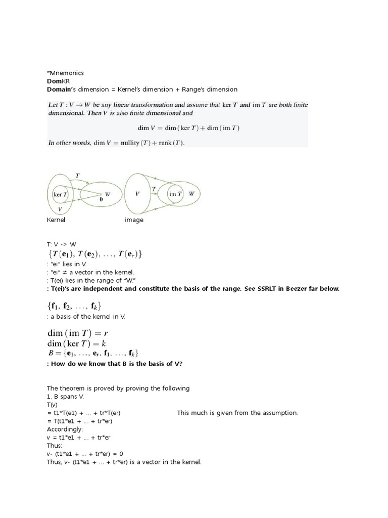 Mnemonics for Understanding the Relationship Between a Linear Transformation's Kernel, Range and ...