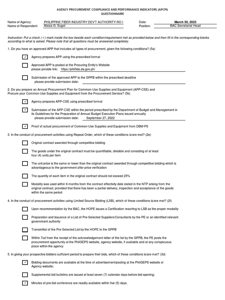 Agency Procurement Compliance and Performance Indicators (Apcpi ...