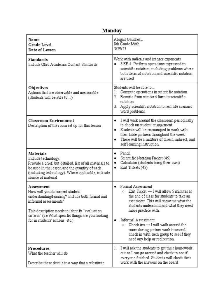 8th Grade Math: Scientific Notation Lesson | PDF | Lesson Plan | Learning