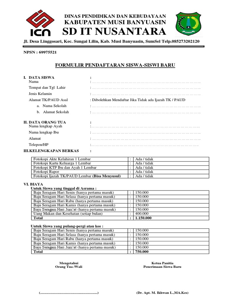 Formulir Pendaftaran SD | PDF