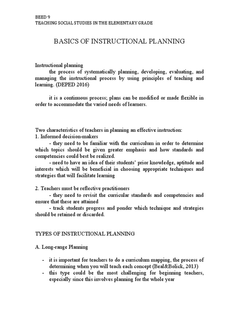 Basics of Instructional Planning | PDF | Teachers | Curriculum