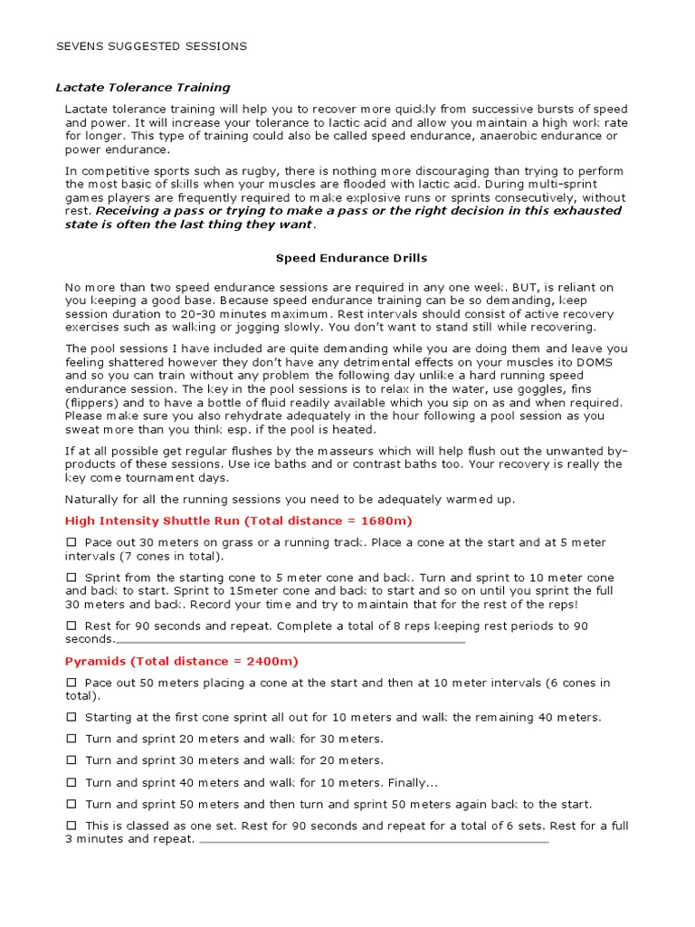 Lactate Tolerance Training: Speed Endurance Drills | PDF | Swimming ...