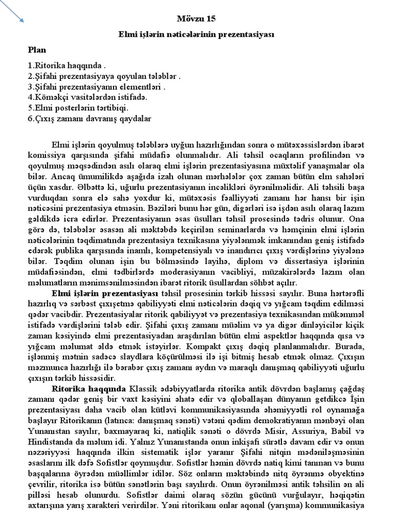 Mövzu 15 Elmi Işlərin Nəticələrinin Prezentasiyası Plan | PDF