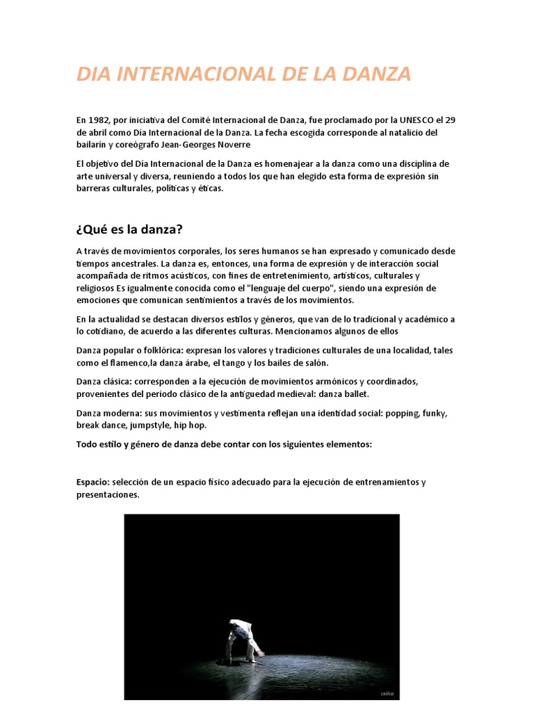 Celebrando el Día Internacional de la Danza | PDF | Bailes ...