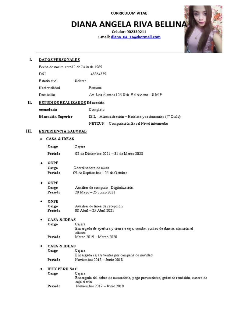 Curriculum Vitae de Diana Riva Bellina | PDF