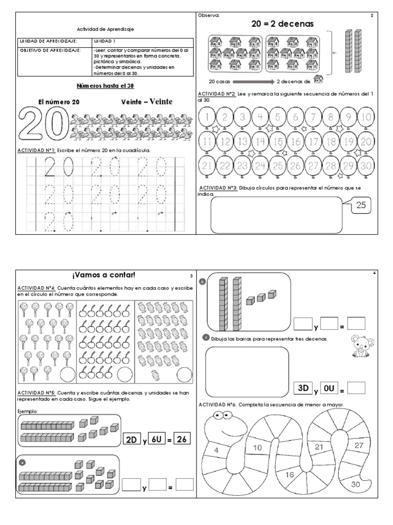 Guía 1° Números Hasta El 30 | PDF