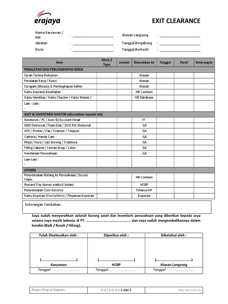 Formulir Exit Clearance Karyawan | PDF | Pengelolaan Keuangan & Uang