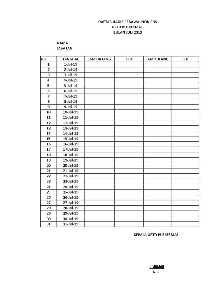 Format Absensi Bulanan | PDF