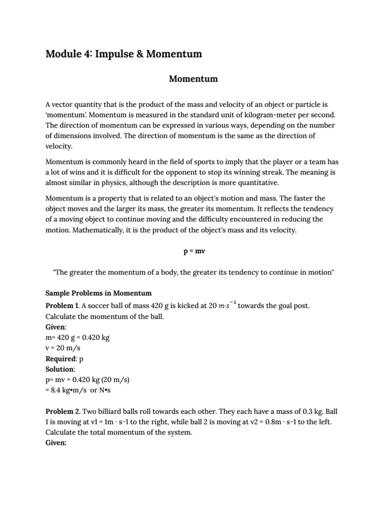Module 4 - Impulse & Momentum | PDF | Collision | Momentum