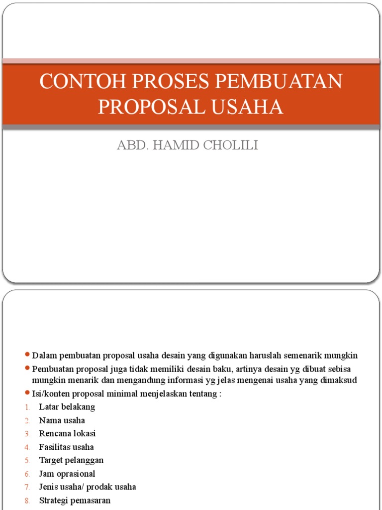 Contoh Proses Pembuatan Proposal Usaha: Abd. Hamid Cholili | PDF | Karier & Perkembangan | Bisnis