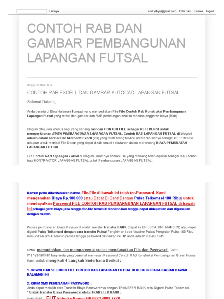 RAB & Gambar Lapangan Futsal | PDF | Komputer | Teknologi & Rekayasa