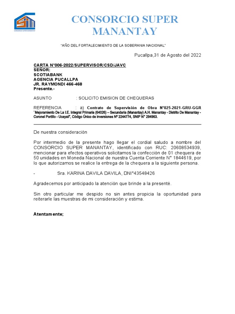 Solicitud de Chequera a Scotiabank | PDF