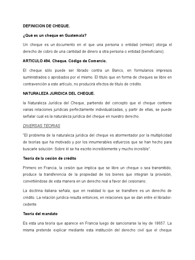 Definicion de Cheque | PDF | Cheque | Pagaré