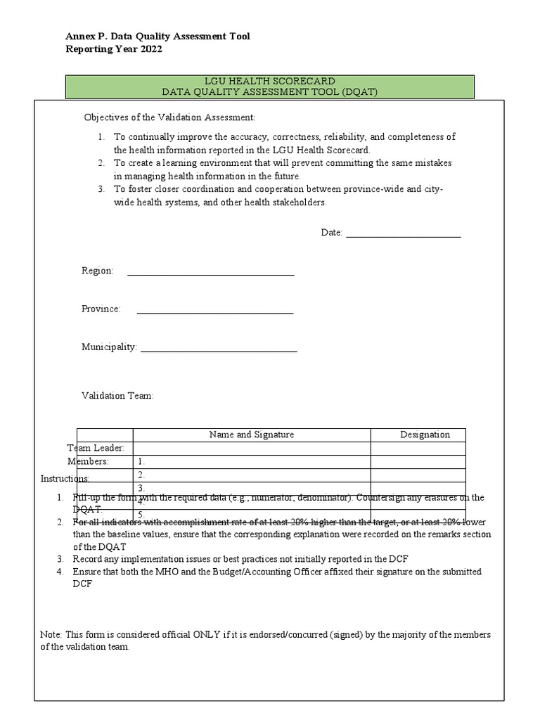 Annex P Data Quality Assessment Tool | Download Free PDF | Emergency ... Annex P Data Quality Assessment Tool | Download Free PDF | Emergency ...