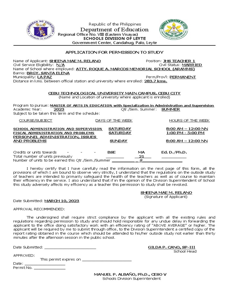 Application for Teacher Study Permit | PDF