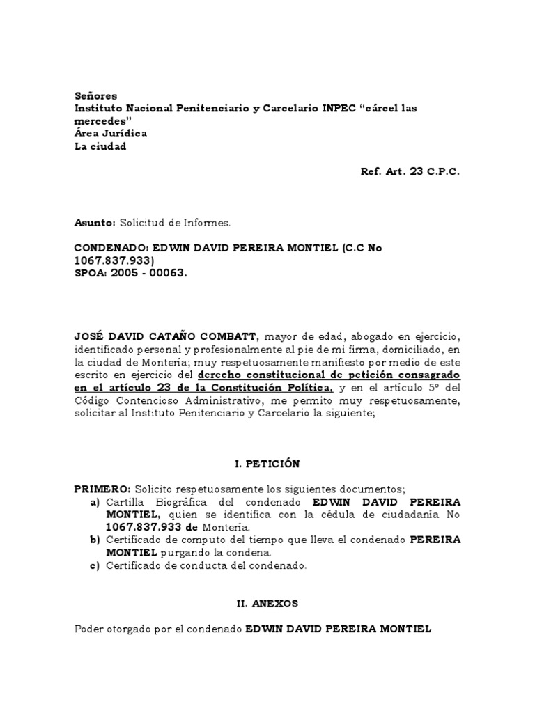 Solicitud de Conducta Inpec | PDF