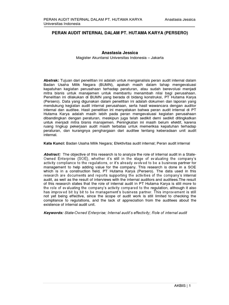 Peran Audit Internal di PT Hutama Karya | PDF | Karier & Perkembangan ...