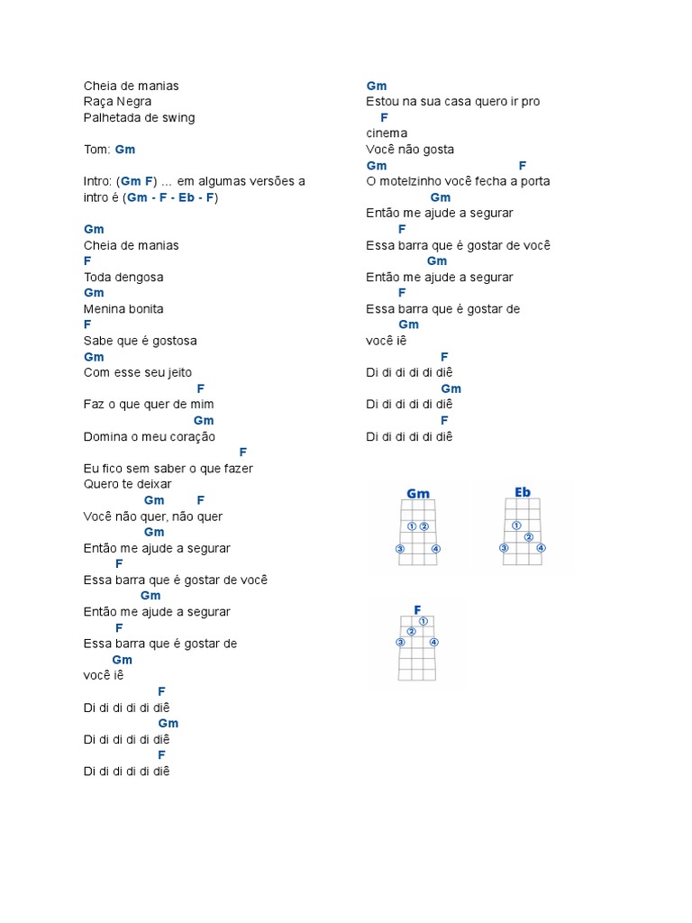 Cheia de Manias - Cifra Simplificada - Palhetada do Zero | PDF